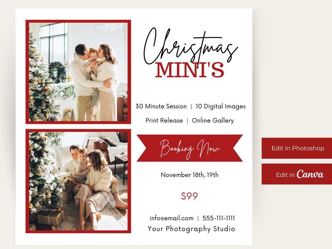 Christmas Mini Session Template, Edit in Canva or Photoshop, Holiday ...