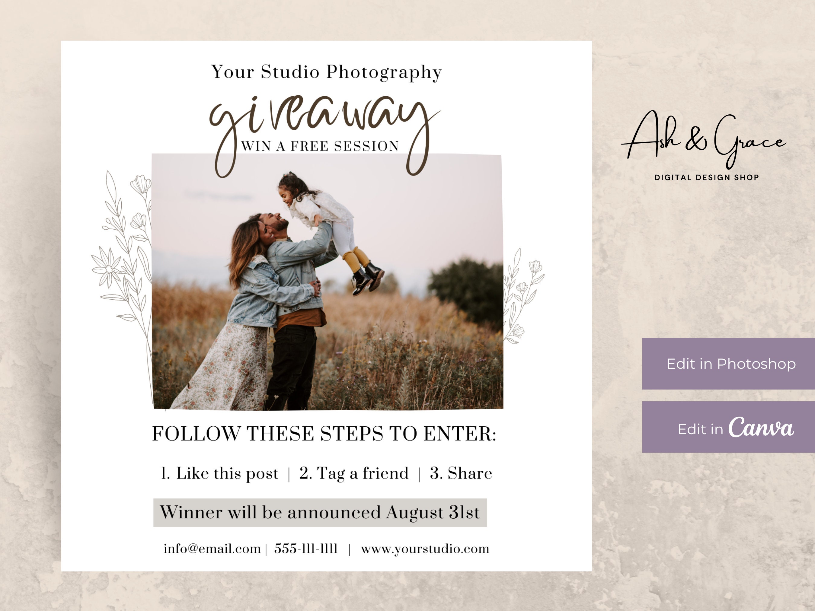 Photography Giveaway Template Contest Template Edit in - Etsy