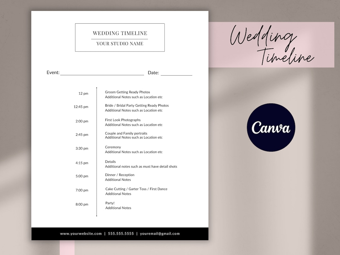 Timeline Template | Wedding Day Timeline Template, Wedding Photographer ...