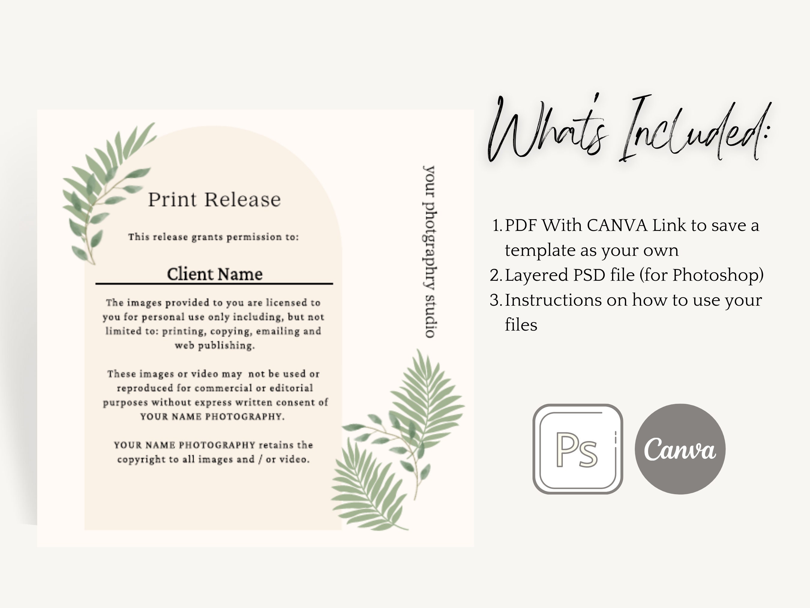 Photo Release Template, Print Release for Photographers, Edit in ...