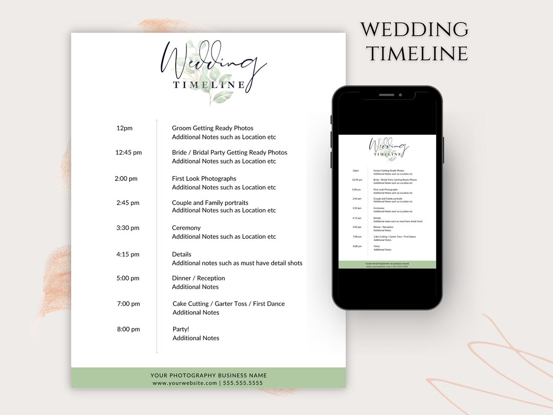 Wedding Photography Timeline Template, Wedding Day Timeline, Wedding ...
