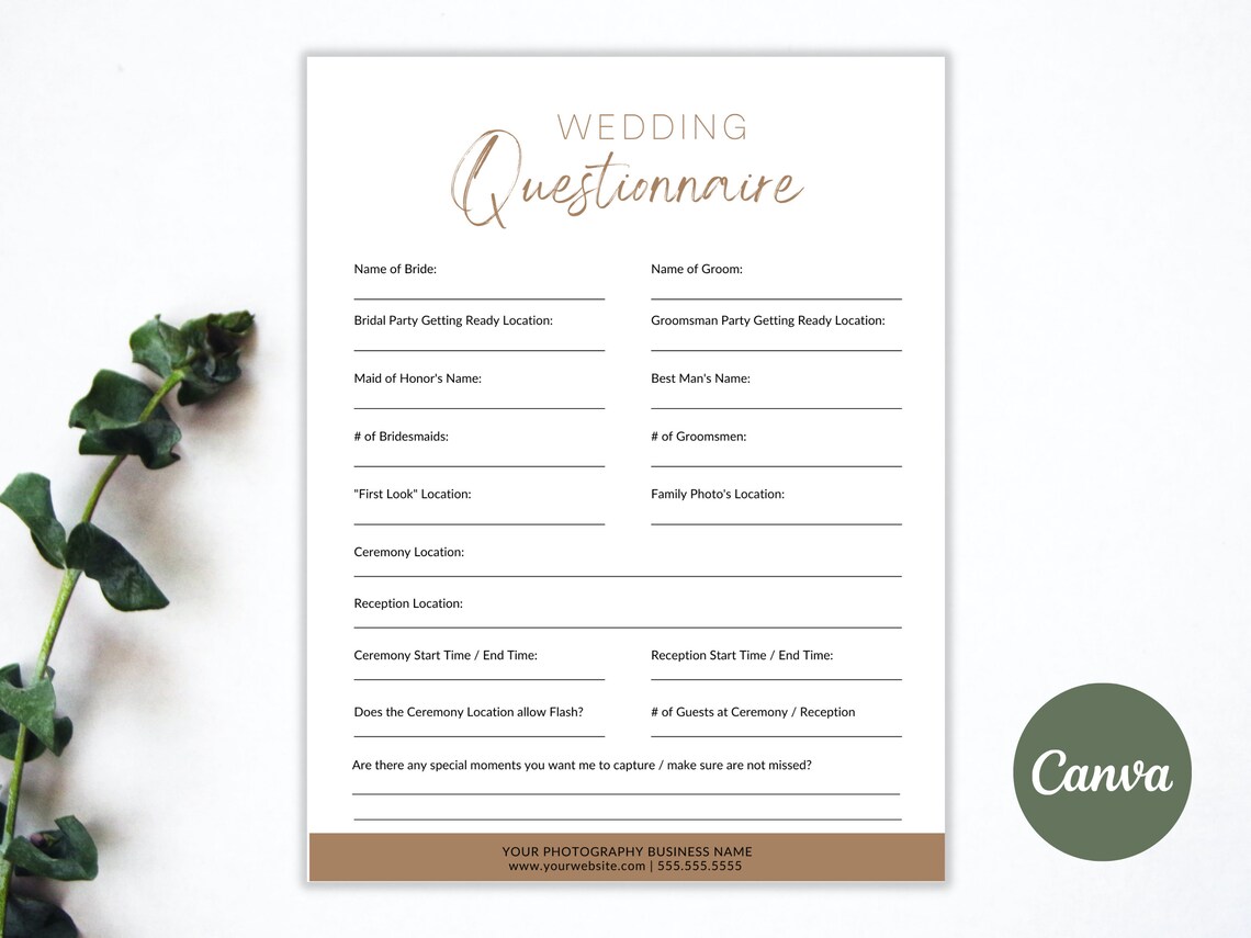 Wedding Photography Questionnaire Template | Wedding Questionnaire ...