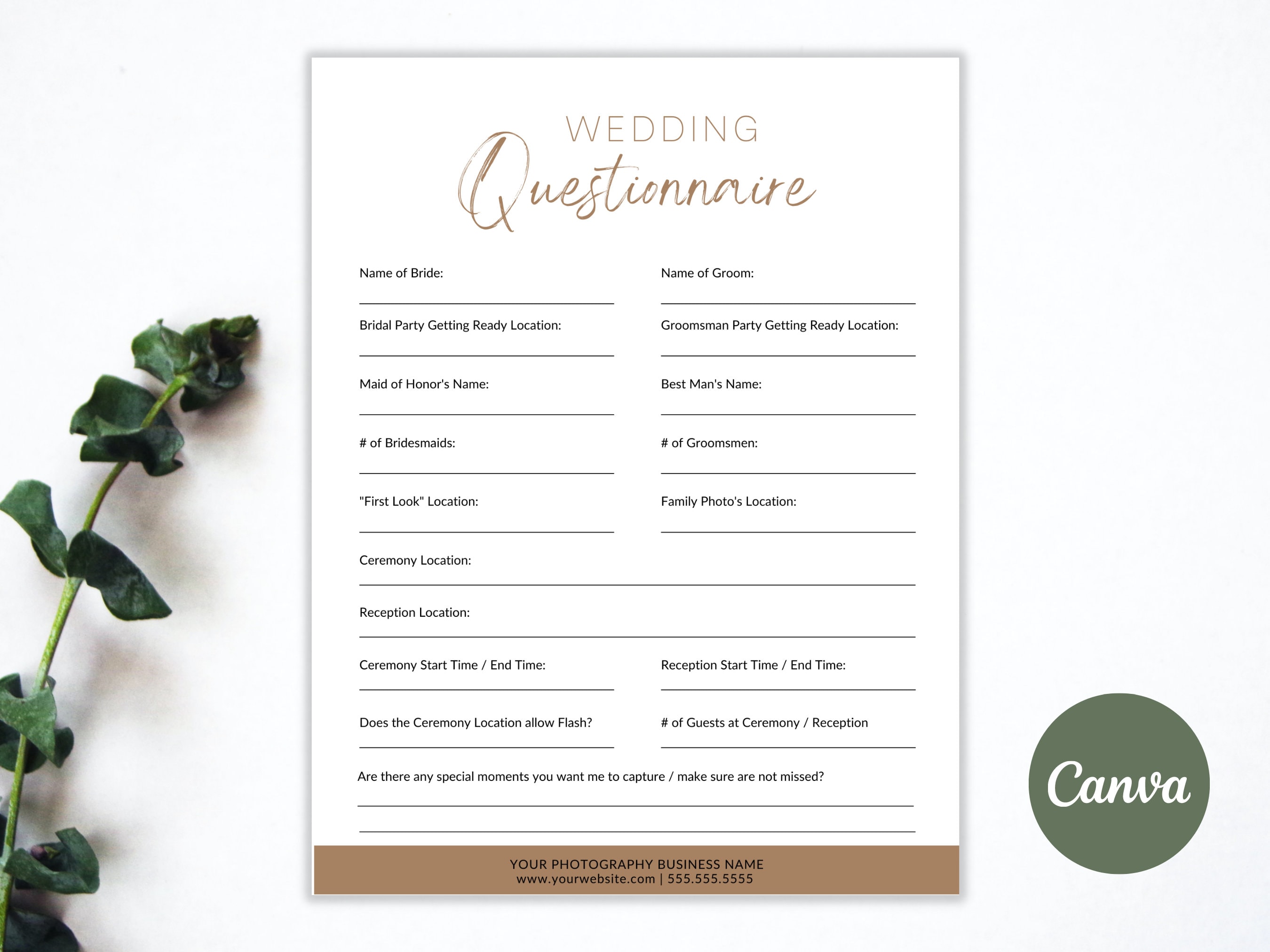 Wedding Photography Questionnaire Template | Wedding Questionnaire ...