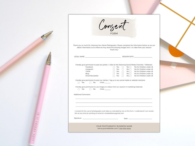 Consent Form Template for Photographers, Consent for Social Media Use ...