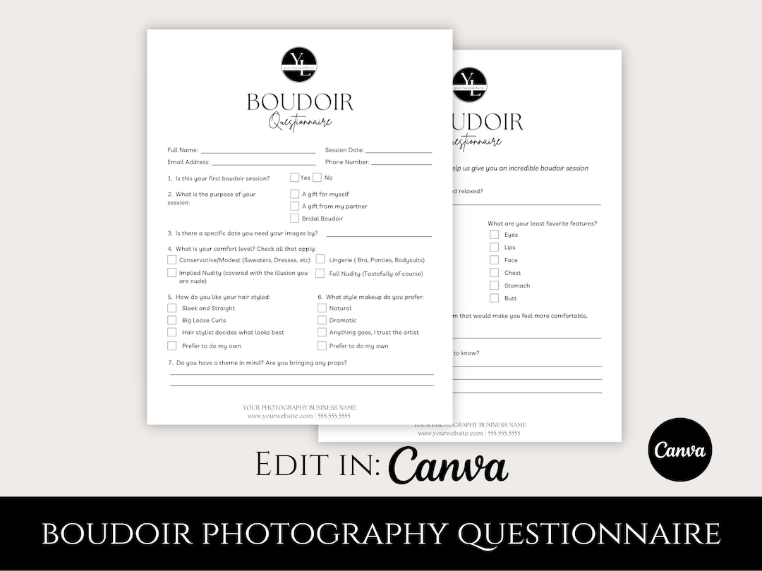 Boudoir Photography Questionnaire Template | Boudoir Questionnaire ...
