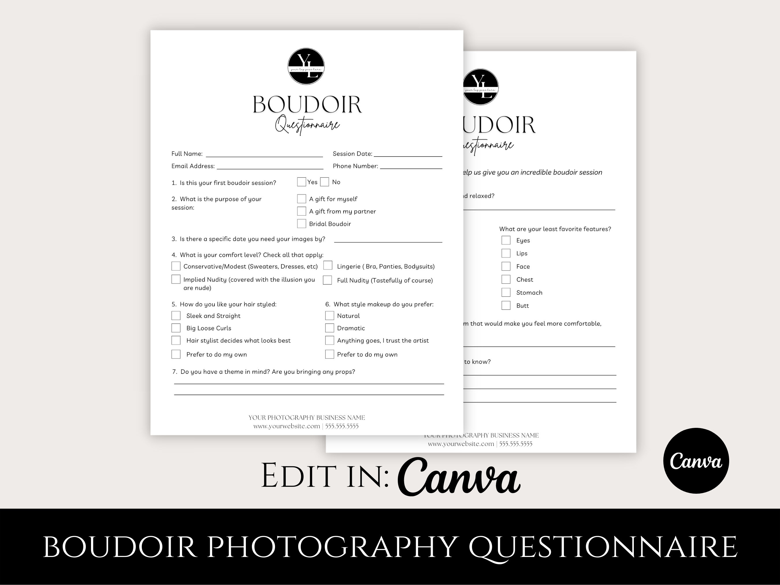 Boudoir Photography Questionnaire Template Boudoir Questionnaire ...