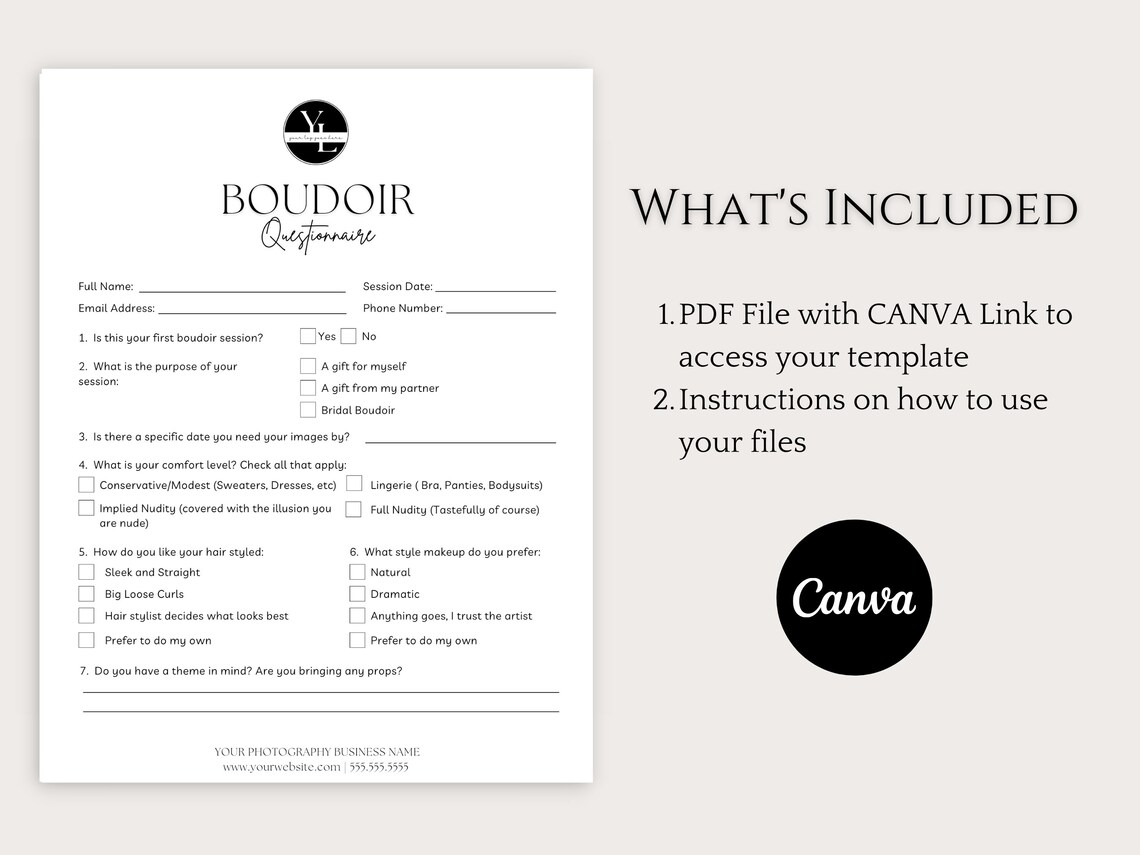 Boudoir Photography Questionnaire Template Boudoir Questionnaire ...