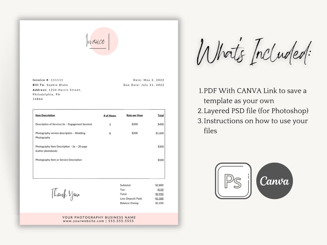 Invoice Template | Photography Invoice, Printable Invoice, Photography ...