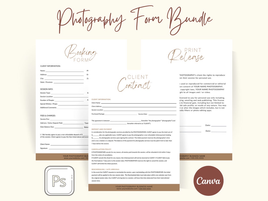 Photography Business Forms Bundle | Print Release Form for ...