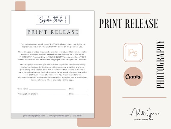 Print Release Template for Photographers Print Release Edit - Etsy