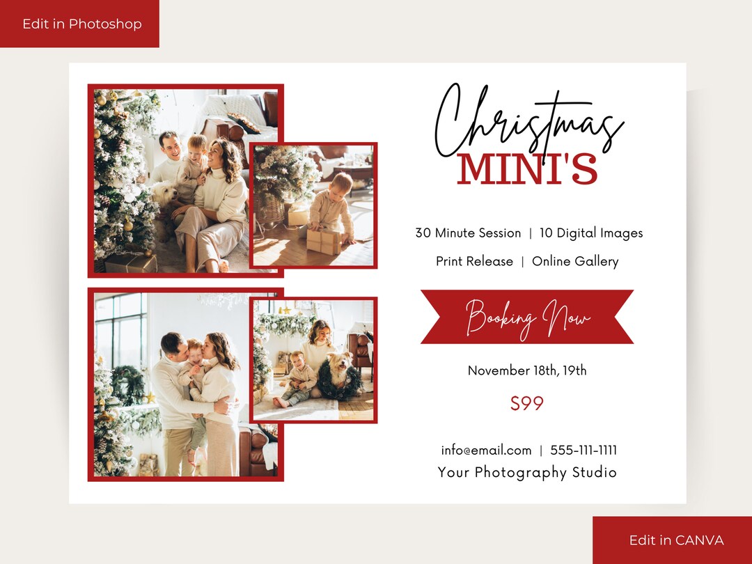 Holiday Mini Session Template, Edit in Canva or Photoshop, Christmas ...