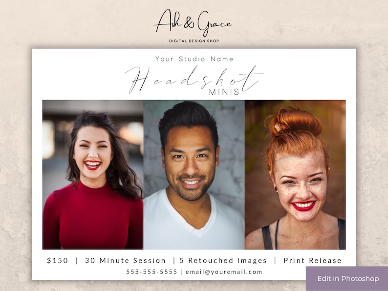 Headshot / Portrait PSD Marketing Template - CLEAN Collection (3 Images ...