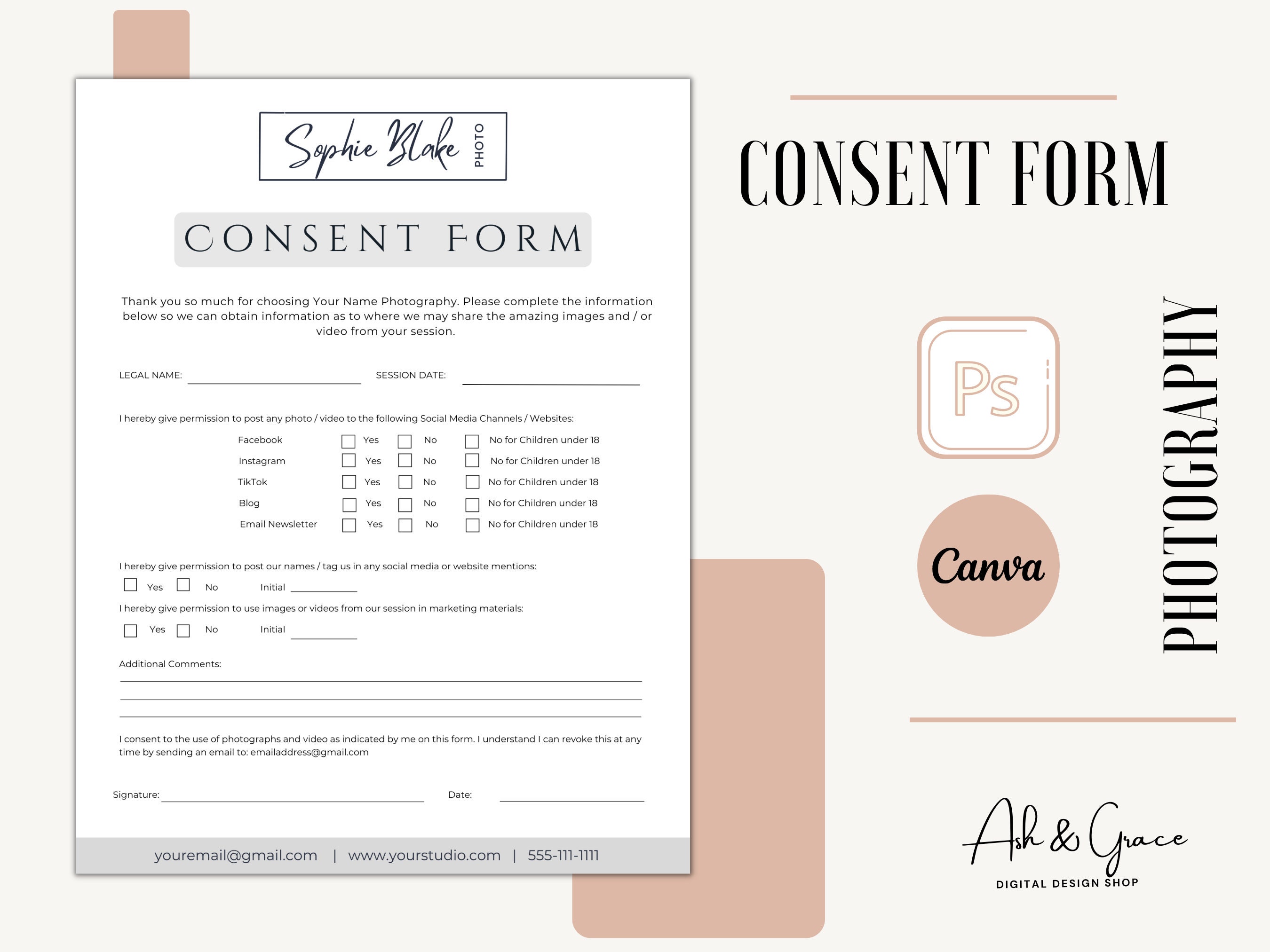 Consent Form Template for Photographers, Consent for Social Media Use ...