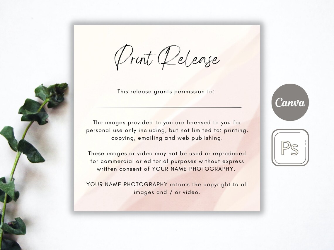 Print Release Template, Print Release for Photographers, Edit in ...