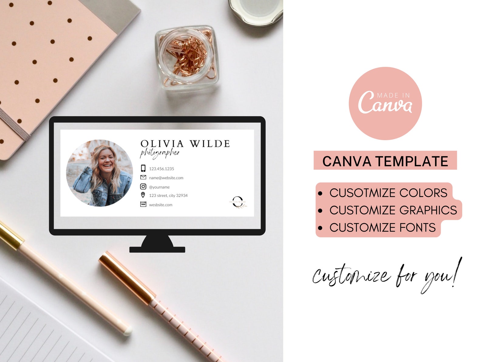 Email Signature Template With Photo Editable Signature CANVA | Etsy