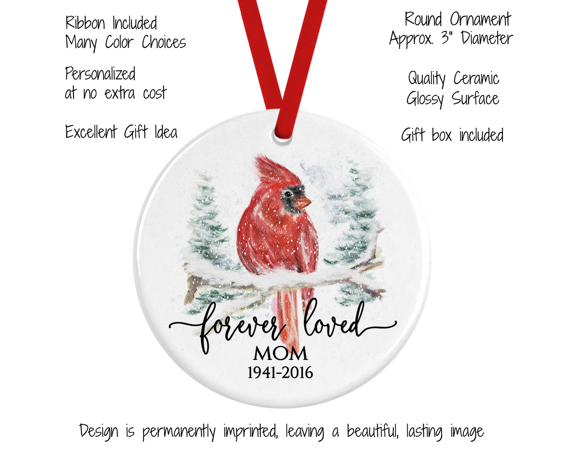 Personalized Memorial Ornament/christmas Cardinal Memorial | Etsy