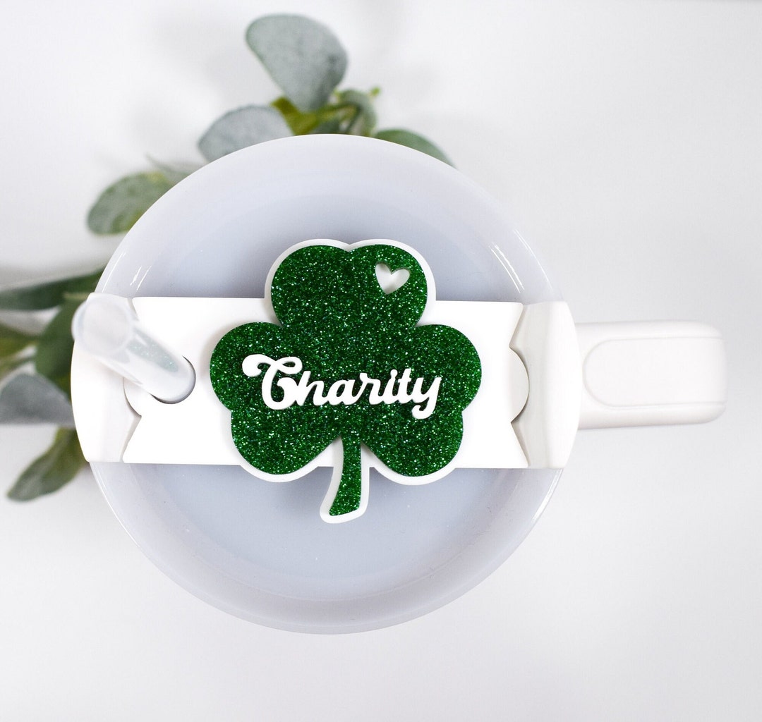 ST PATRICKS DAY Stanley Name Plate, Personalized Shamrock Topper for ...