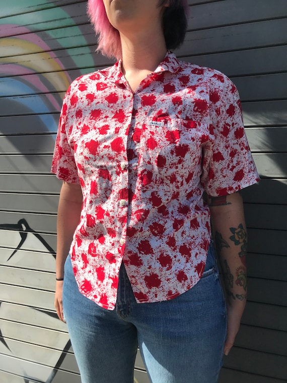 90's Paint Brush Strokes Button Up Top - Gem