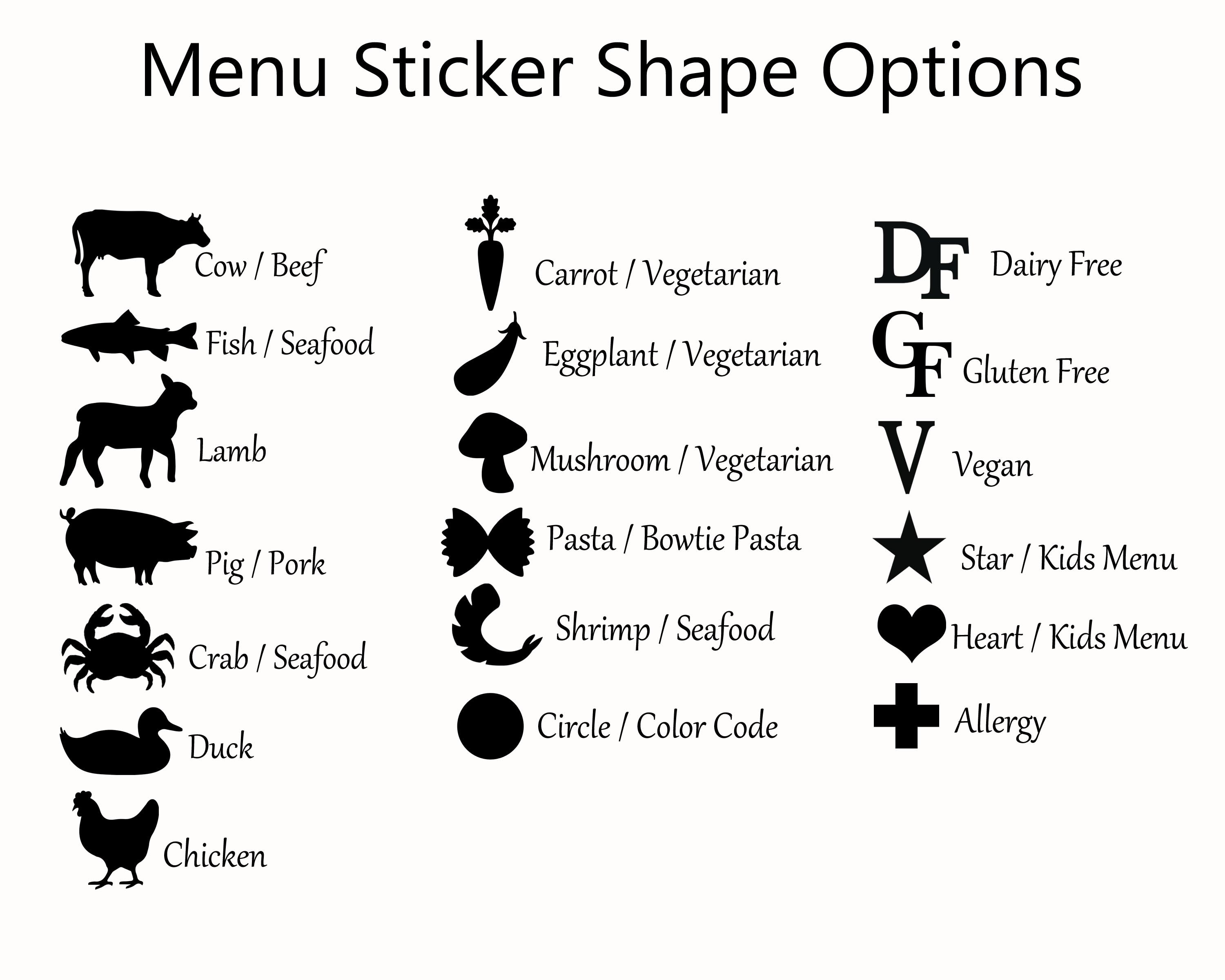 Menu Choice Stickers 25 Meal Selection Stickers Escort Card - Etsy
