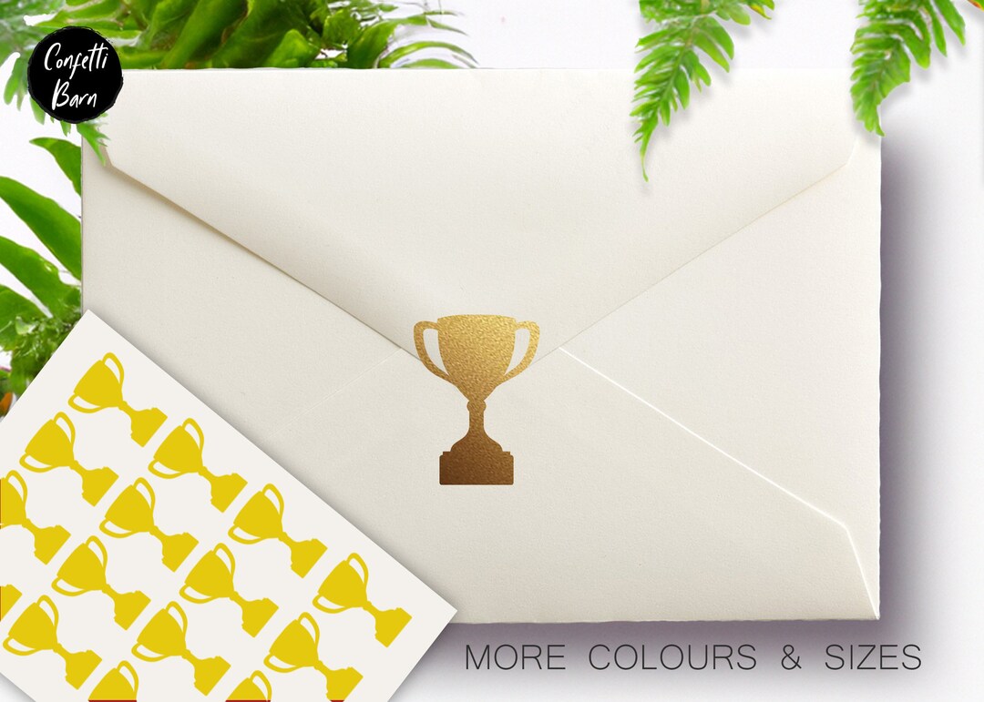 Trophy Stickers, First Place Winner Cup Removable Vinyl Envelope Seals ...