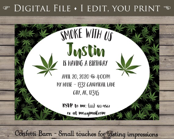 Cannabis Birthday Invitation Weed Party Pot Party Etsy