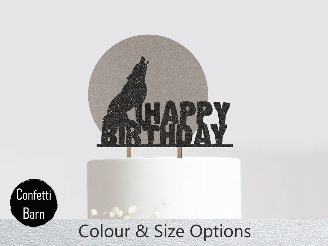 Happy Birthday Cake Topper, Wolf Cake Topper, Howling Wolf Moon, Wolf ...