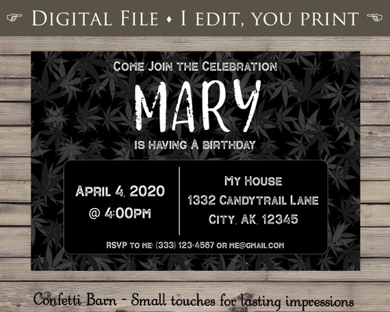 Cannabis Birthday Invitation Weed Party Pot Party | Etsy