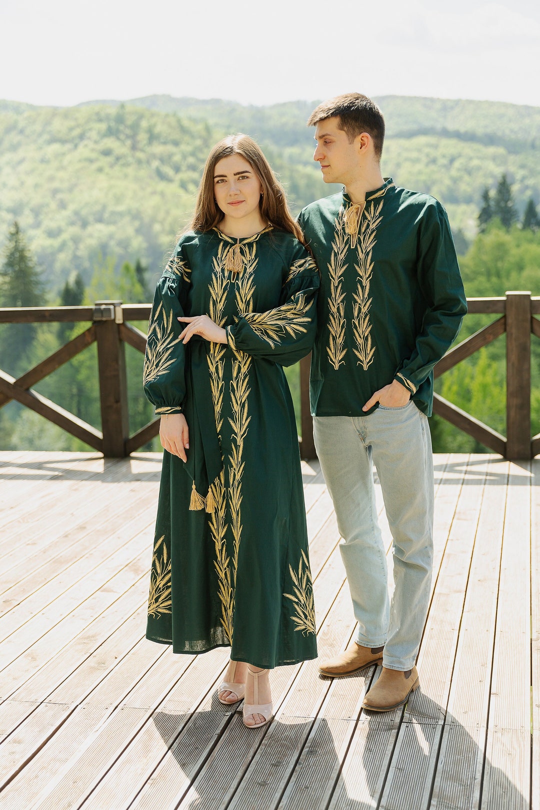 Ukraine Dress, Green Vyshyvanka Set, Ukrainian Shirt, Embroidered ...