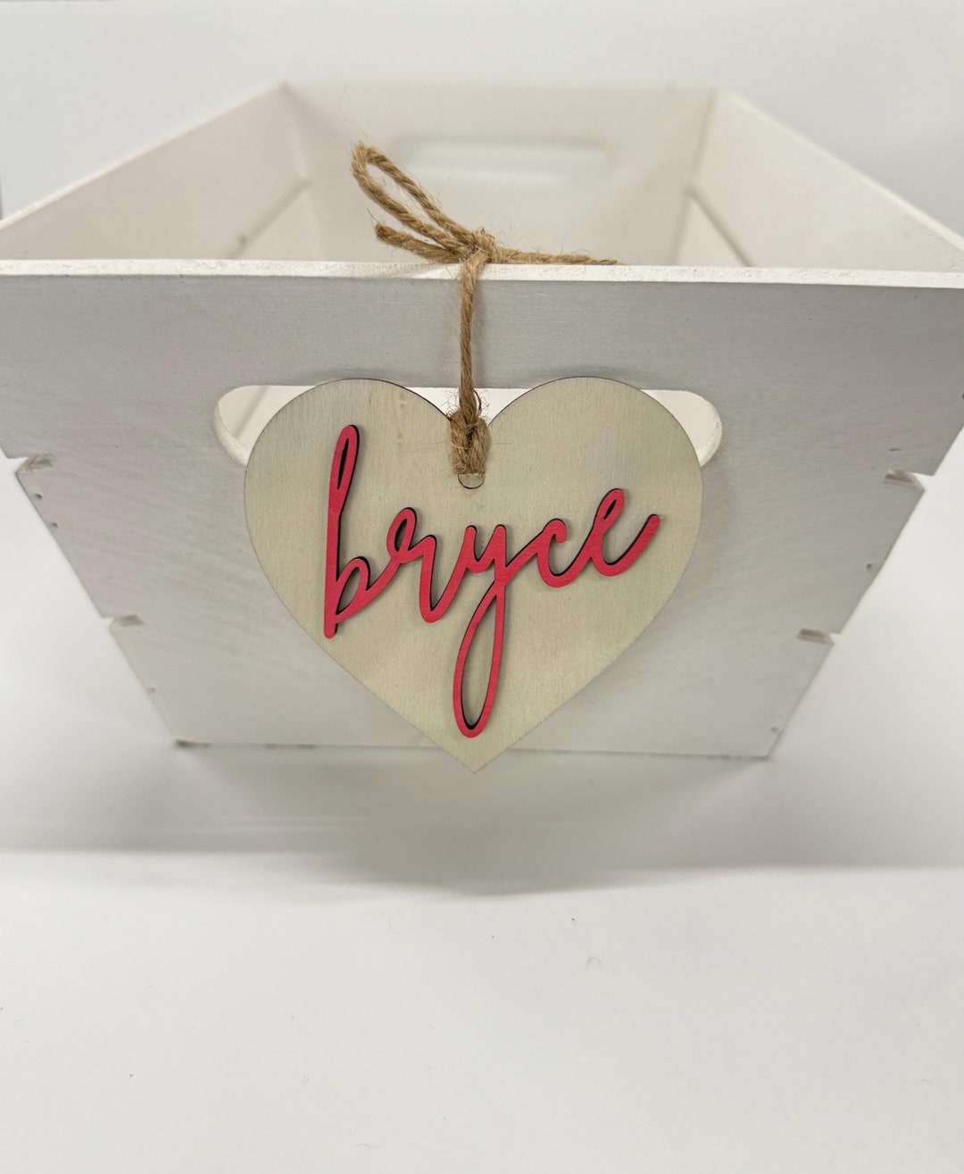Valentine's Day Name Tags | Wooden Heart Basket Tags | Wooden Name ...