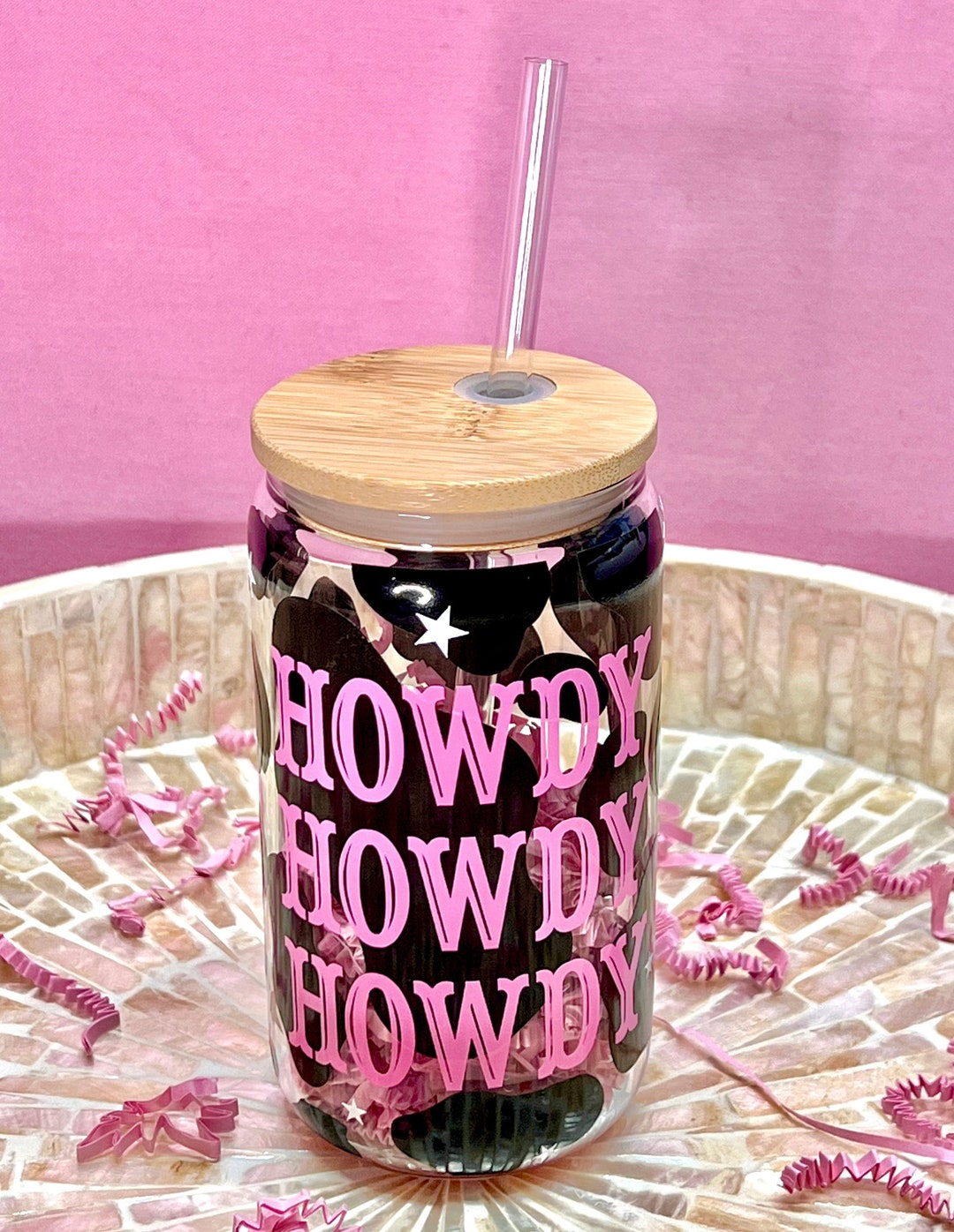 Howdy Glass Can 12oz Glass Can W/ Bamboo Lid and Straw Glass Beer Can ...