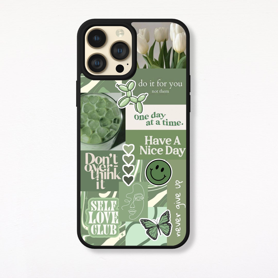 Green Aesthetic Collage iPhone Phone Case | Trendy Retro Green Phone ...