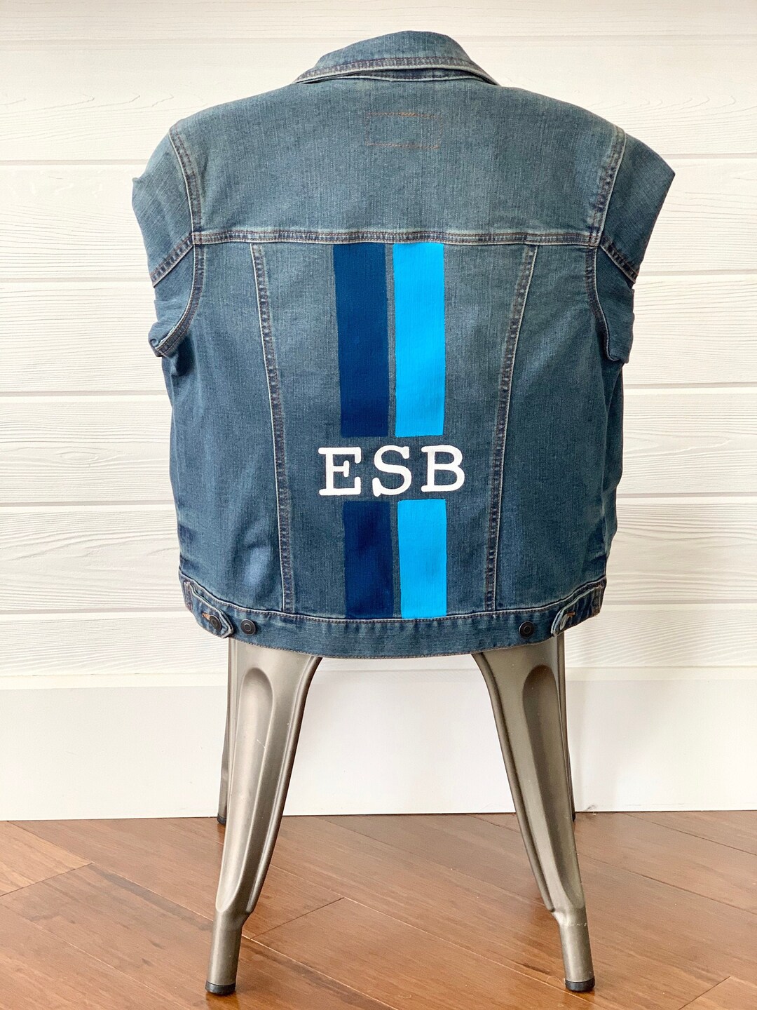 Hand Painted Monogramed Jean Jacket With Stripes / Initial - Etsy