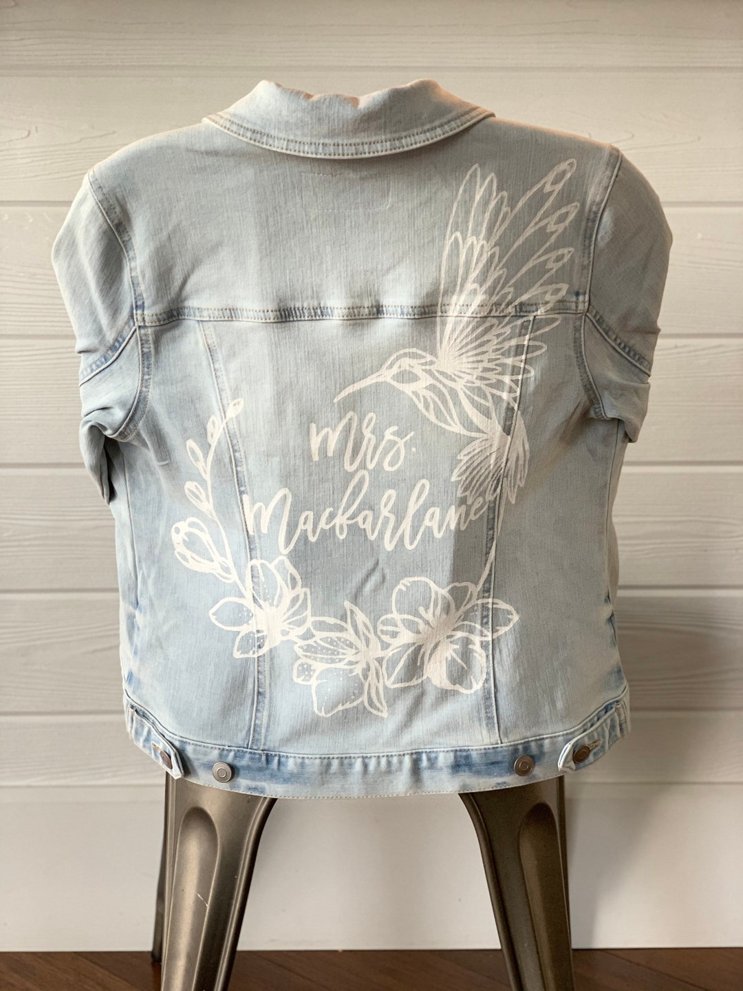 Hand Painted Lily Floral Wreath Mrs Jean Jacket With Wedding Date ...