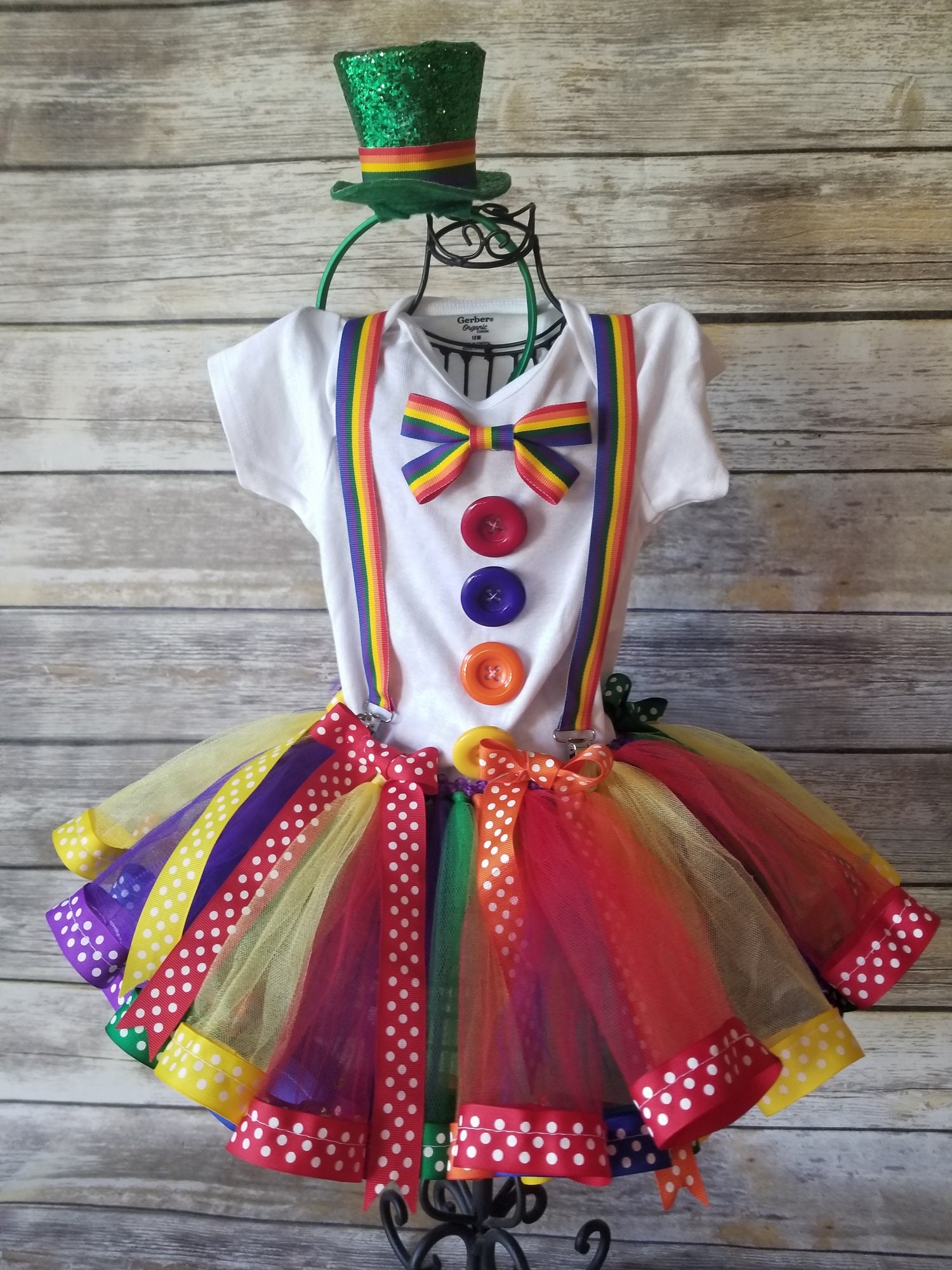 Girls Rainbow Clown Tutu Costume, Toddler Halloween Circus Outfit, Baby ...
