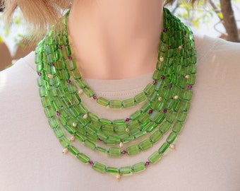Chunky Green Bead Necklace - Etsy