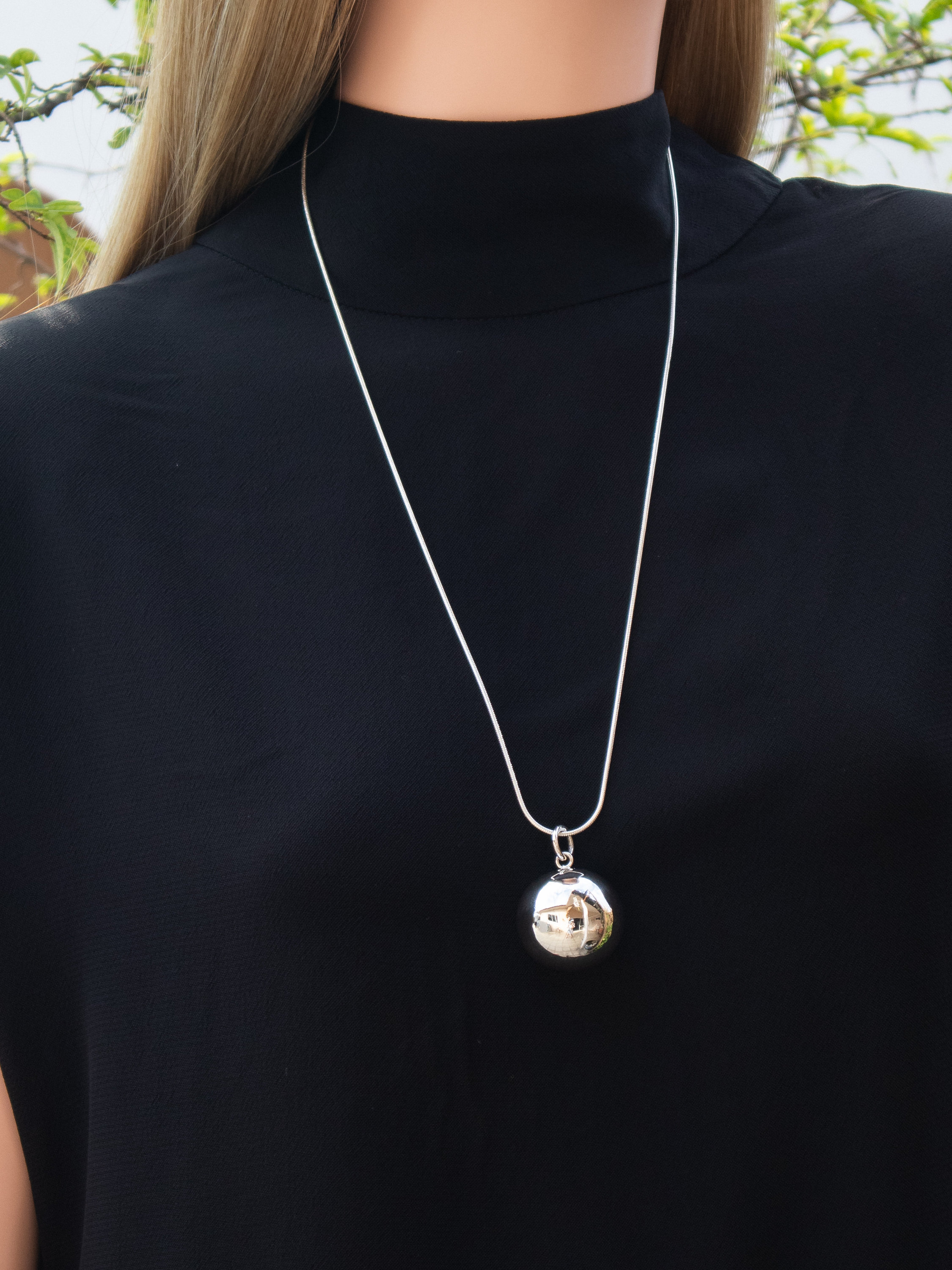 Sterling Silver 30mm Huge Ball Pendant Necklace, 925 Silver Sphere ...