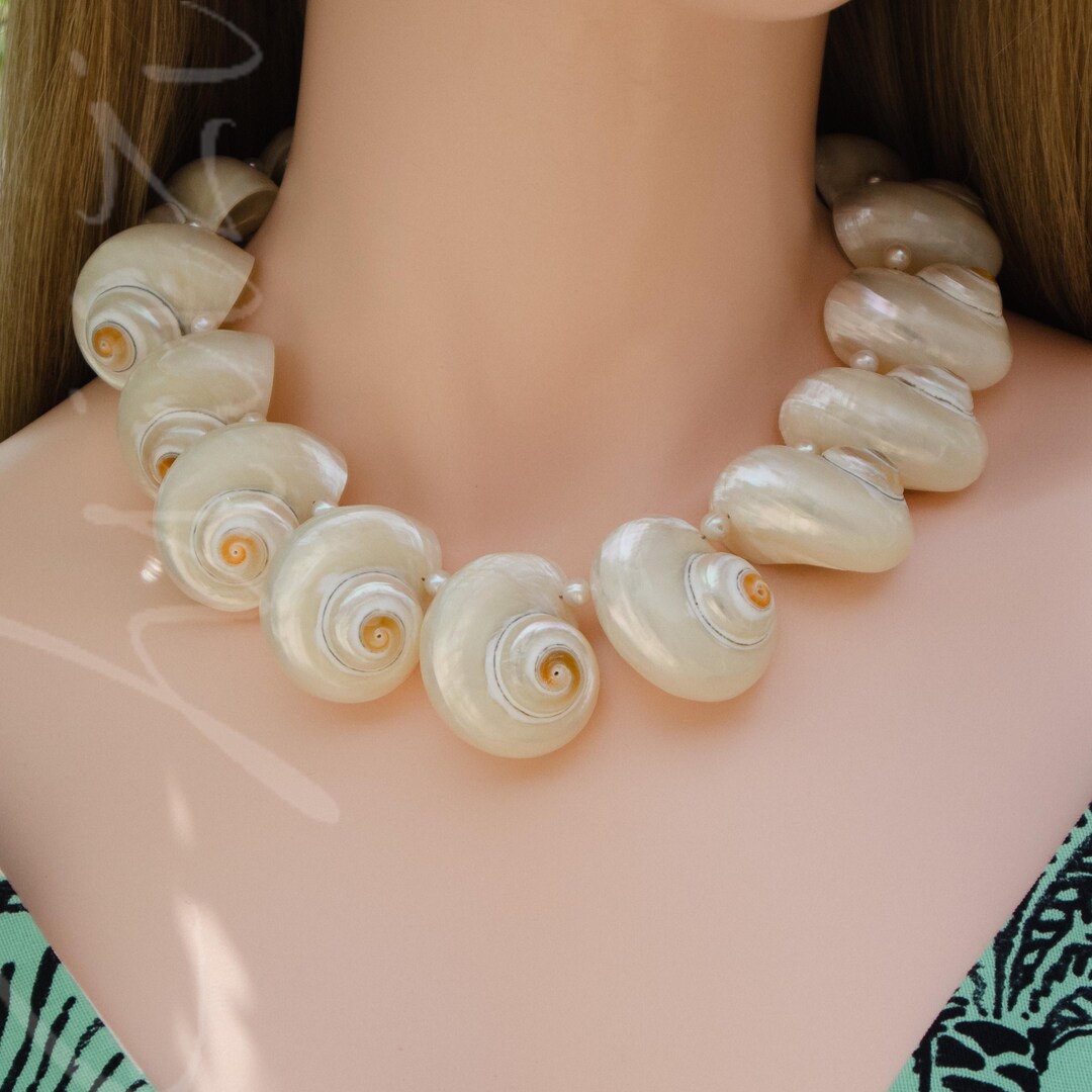 Large Turbo Cinereus Shell Necklace, Beautiful Trendy Statement Piece ...