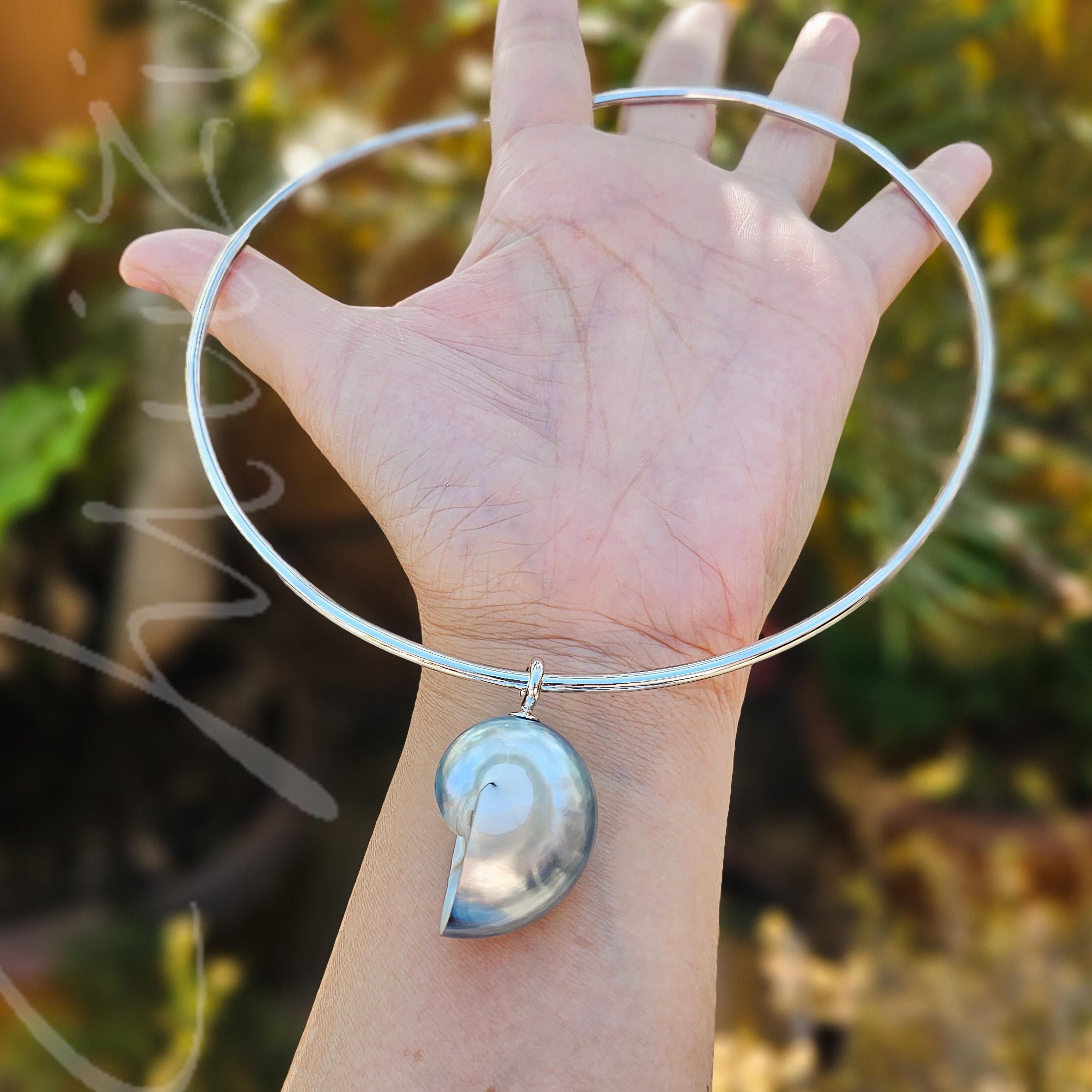 Pearly Light Blue Nautilus Shell Necklace, Sterling Silver Choker ...