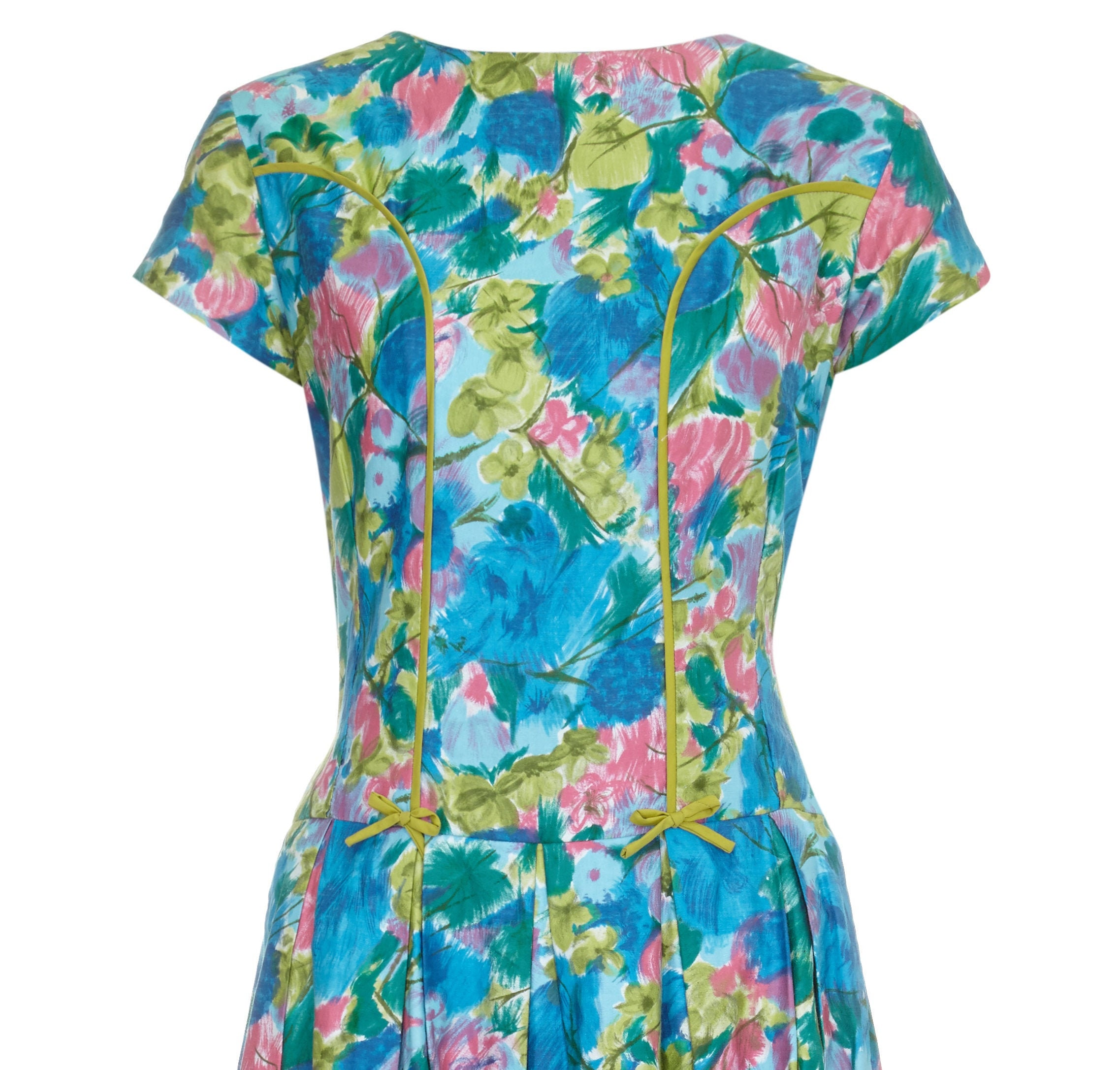 1950s Riddella Green Blue and Pink Floral Cotton Dress - Etsy