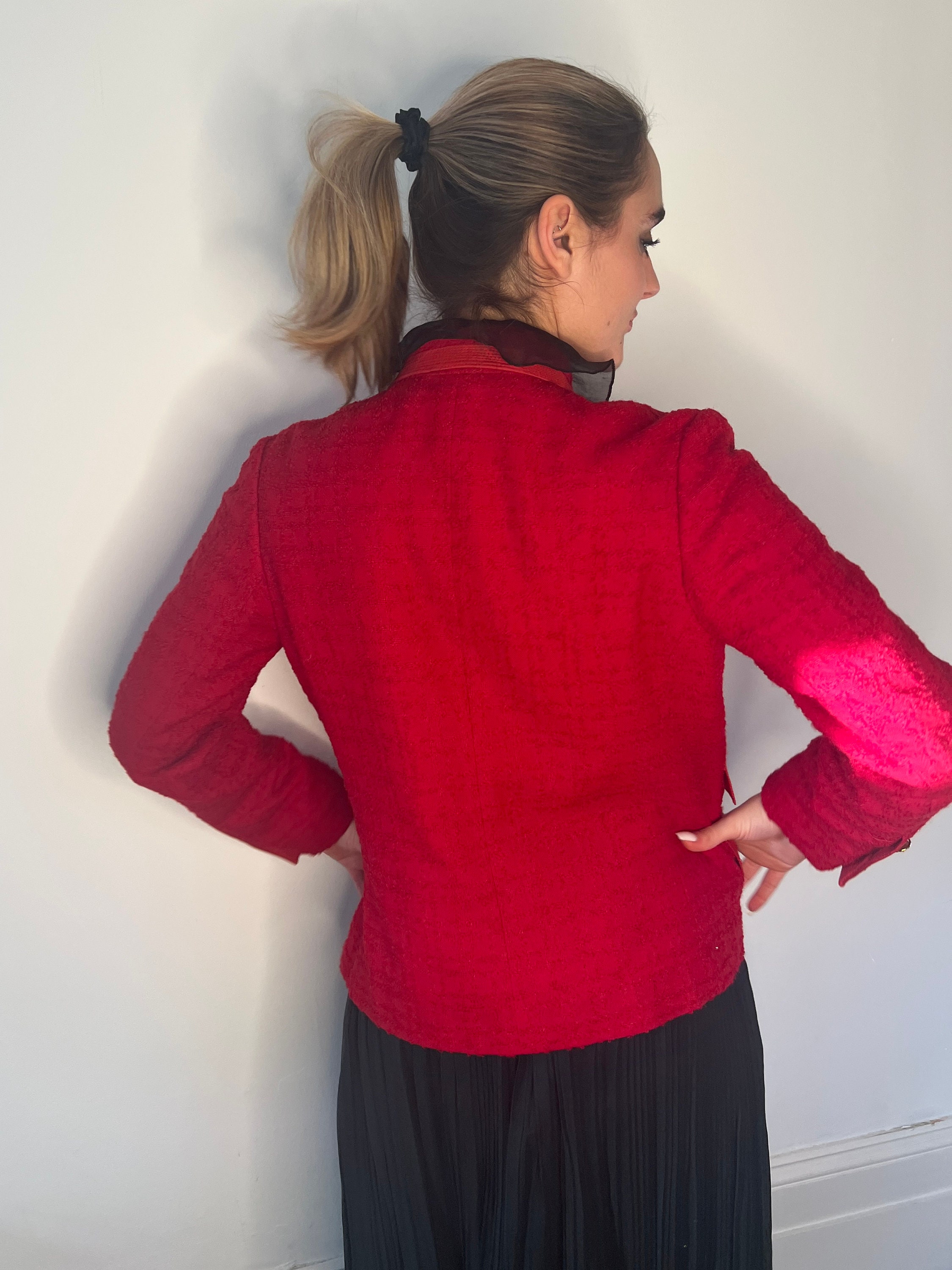 1960s Red Boucle Wool Tweed and Lion Button Jacket - Etsy