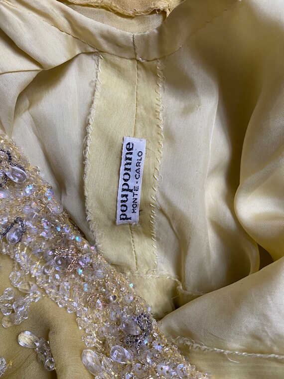 1960s French Couture Yellow Silk Chiffon Sequin Beade… - Gem