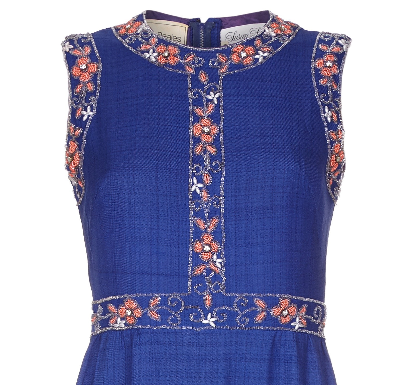 Susan Small 1970s Blue Silk Linen Beaded Maxi Dress - Etsy UK