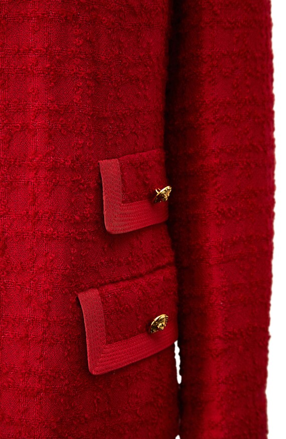 1960s Red Boucle Wool Tweed and Lion Button Jacket - Gem