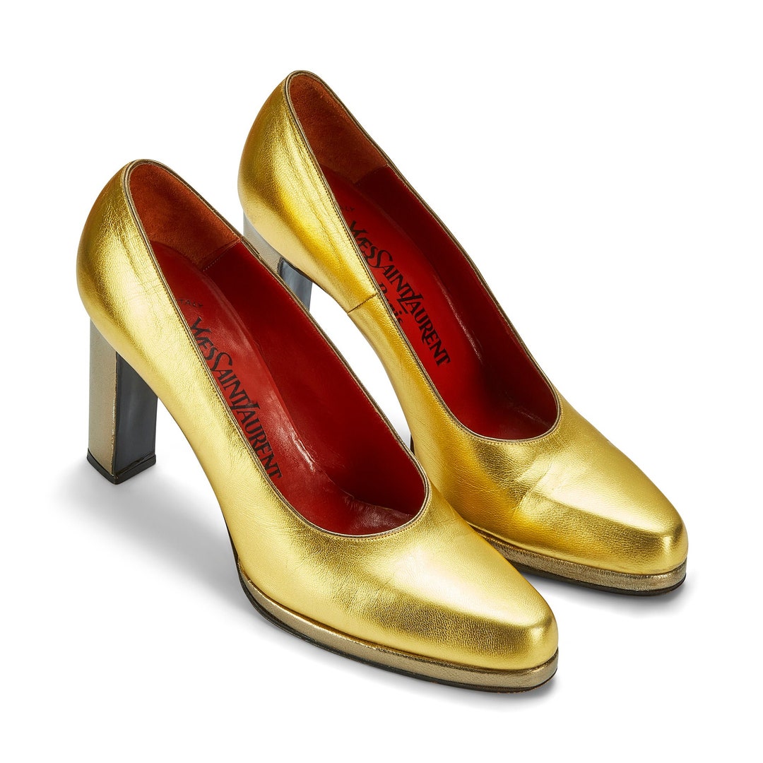 1970s Yves Saint Laurent Gold Block Heel - Etsy