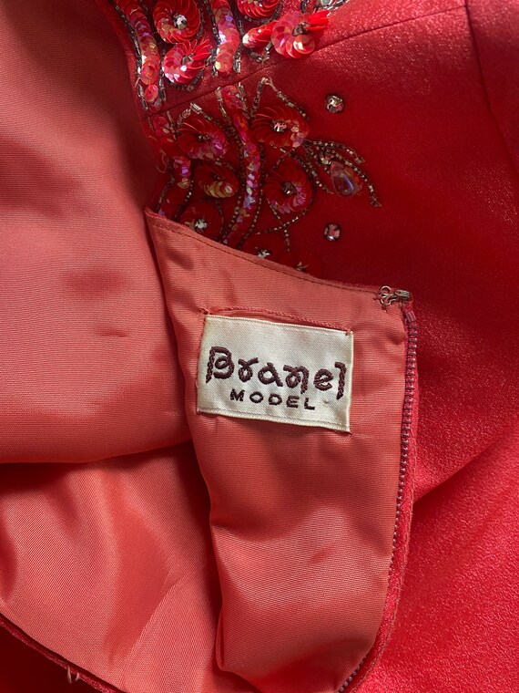 1960s Bramel Model Beaded Coral Red Dress - Gem