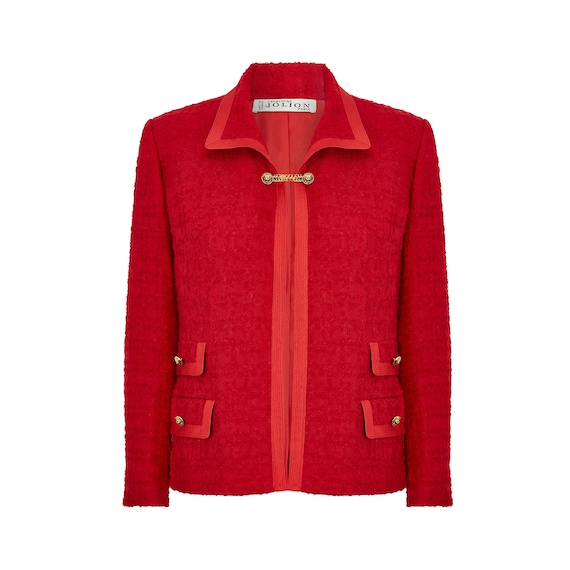 1960s Red Boucle Wool Tweed and Lion Button Jacket - Gem