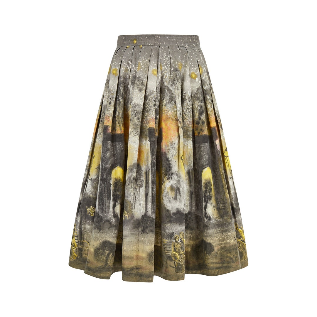 1950s Box Pleat Novelty Print Night Scene Skirt - Etsy