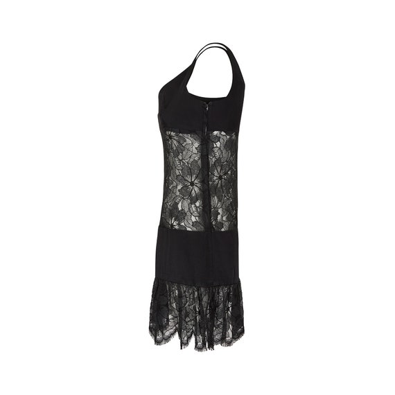 1960s Gerald McCann Black Satin and Floral Lace Cutou… - Gem