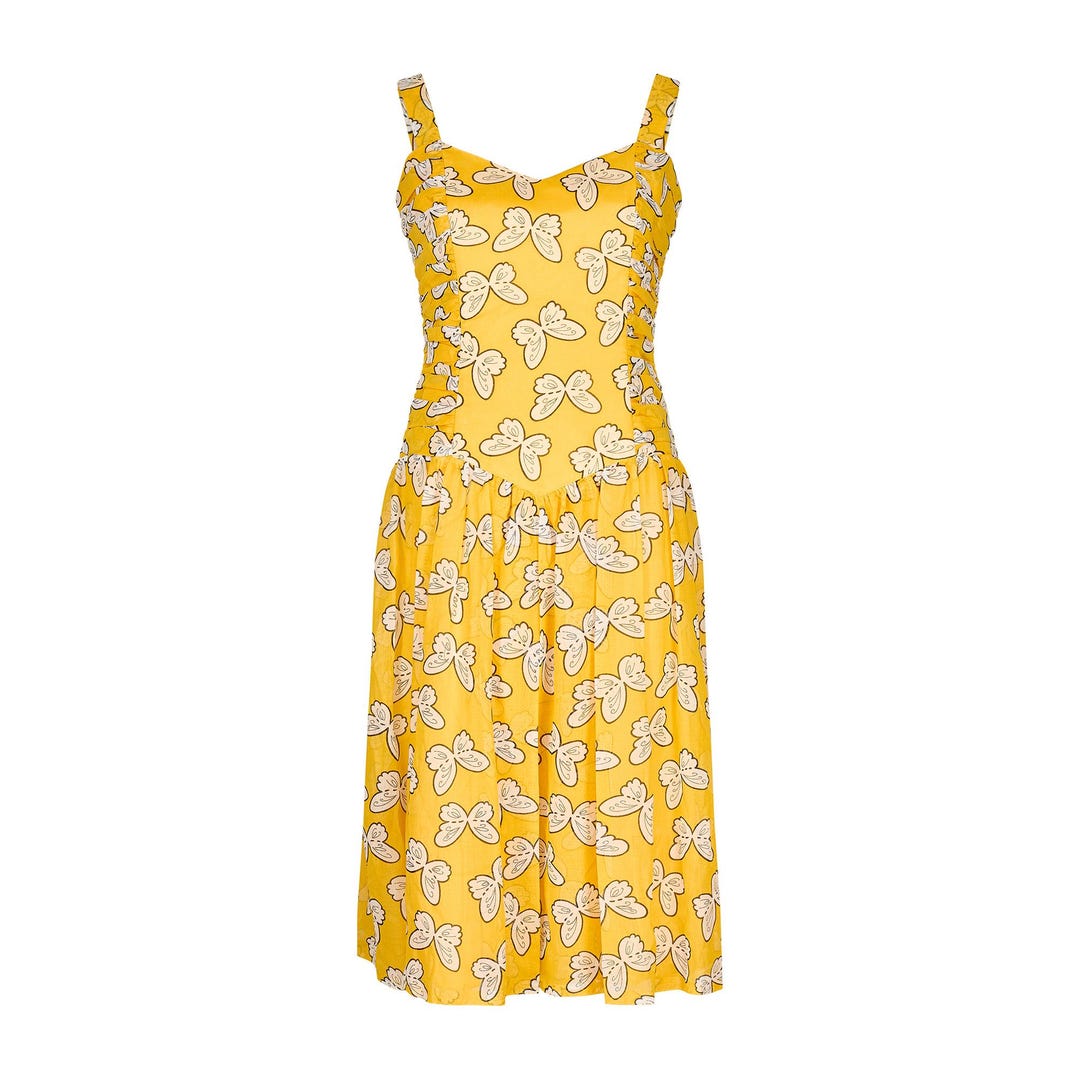 1980s Fink Modell Deadstock Yellow Cotton Butterfly Print Dress - Etsy