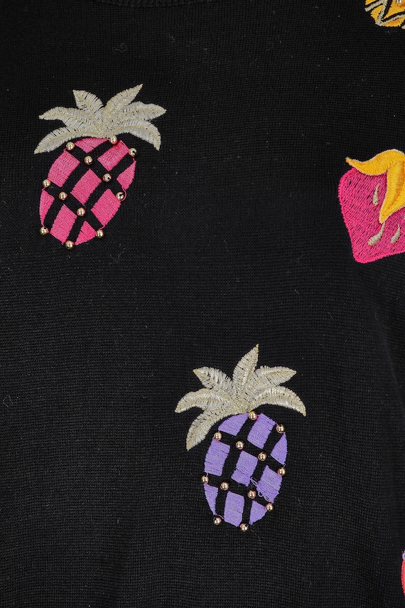 1990s Escada Navy Embroidered Fruit Salad Top - Gem